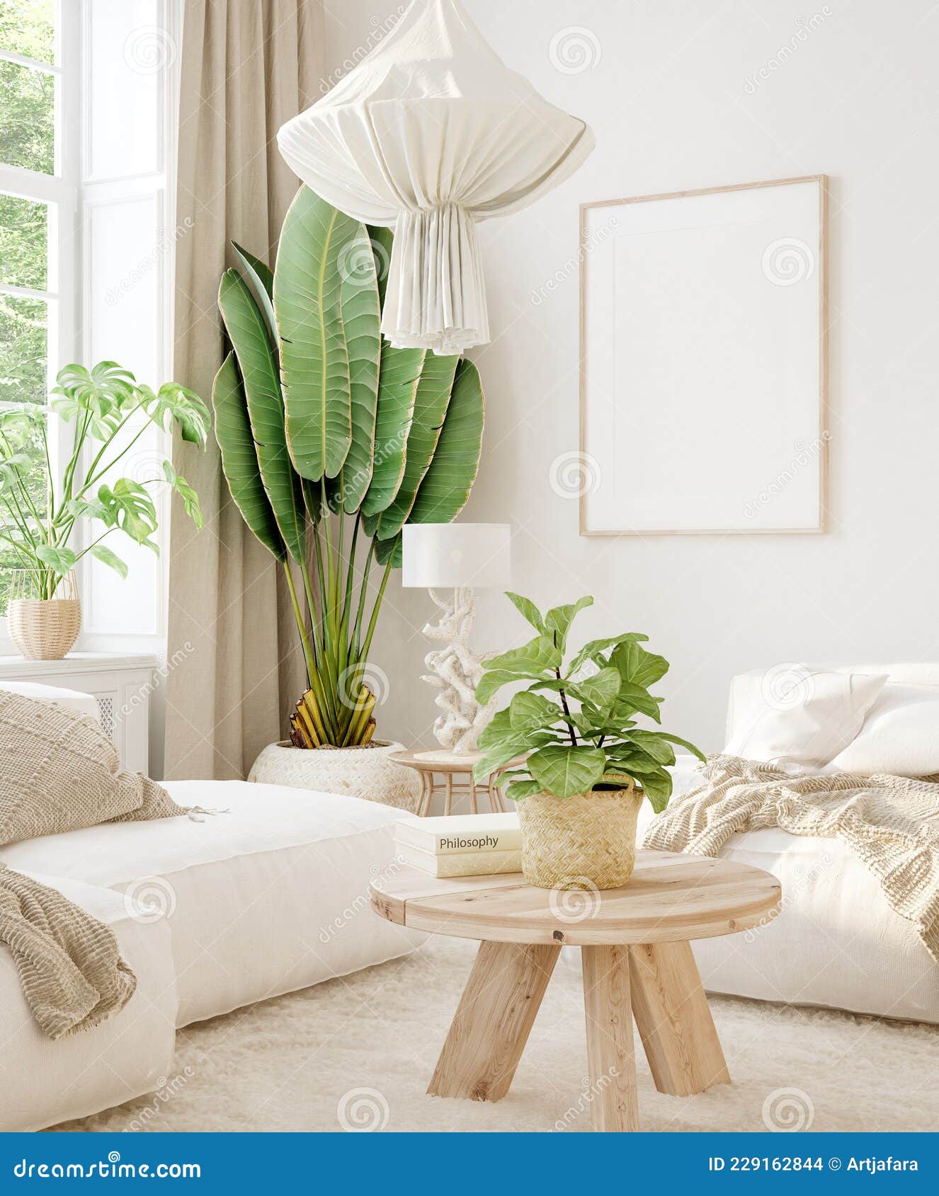 Mockup In Interior Background, Room In Light Pastel Colors, Scandi-Boho ...