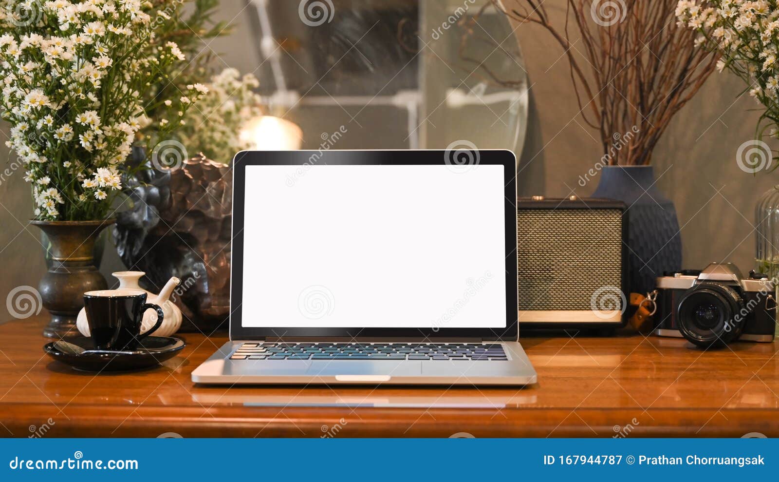 Mockup Laptop Computer on Dressing Table. Stock Image - Image of ...