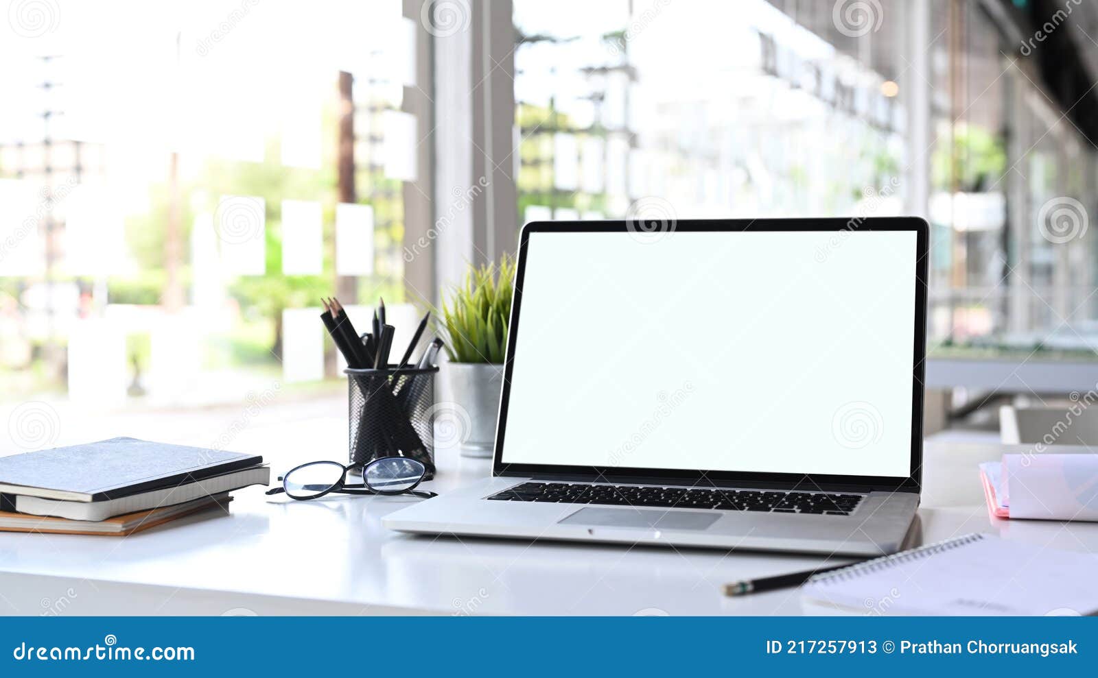 Laptop Computer, Coffee, Notebook on Modern Workspace. Stock Image ...