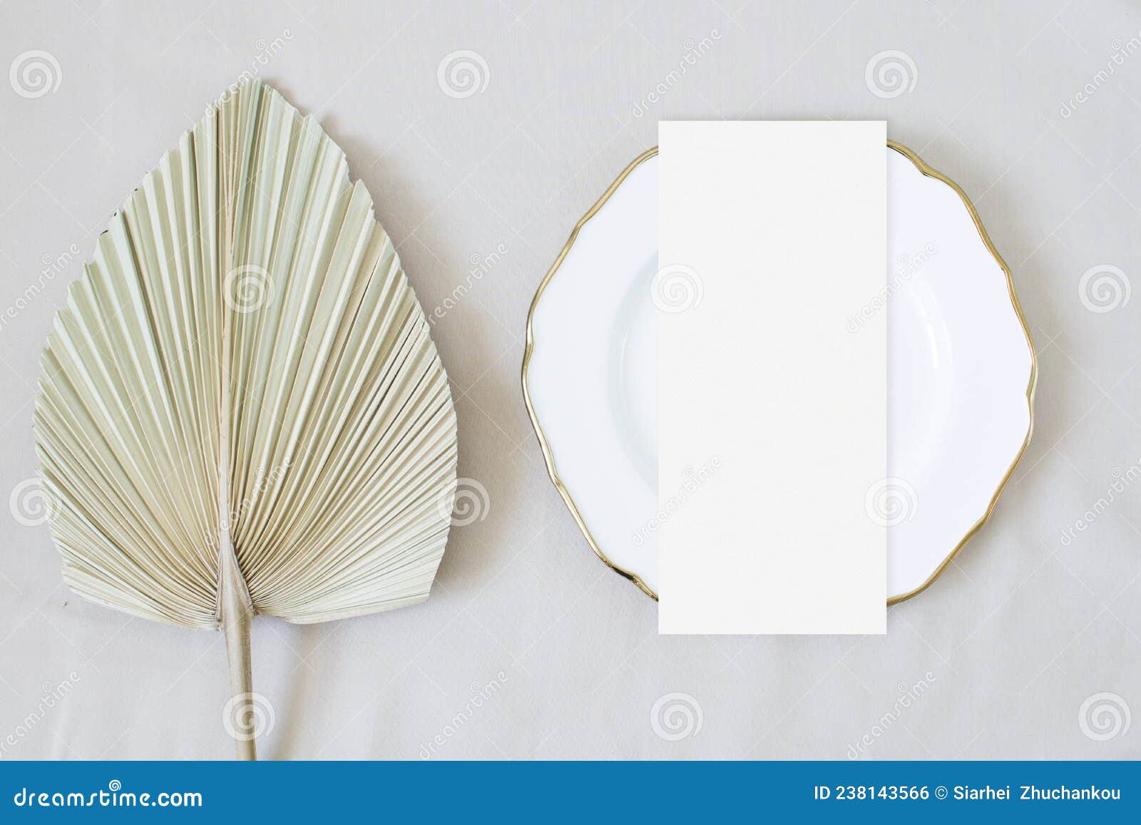 Mockup Menu Card with Leaf Palm on the Plate Stock Illustration ...