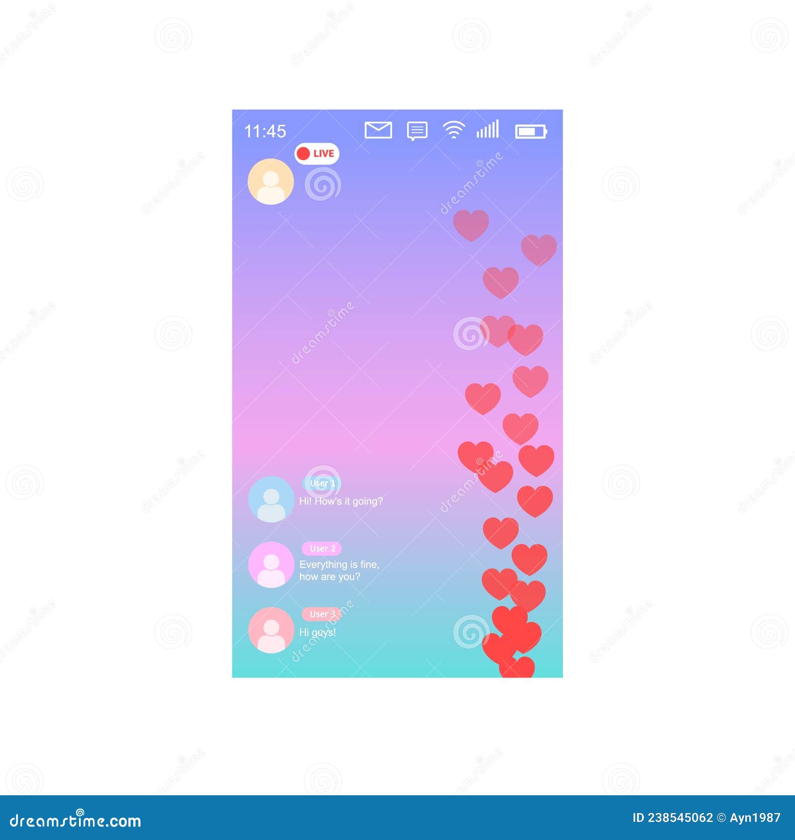 Mockup of Mobile App with Like Live Streaming. Interface Photo Frame ...