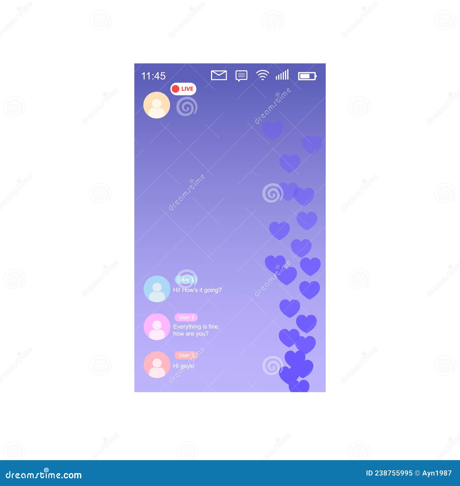 Mockup of Mobile App with Like Live Streaming. Interface Photo Frame ...