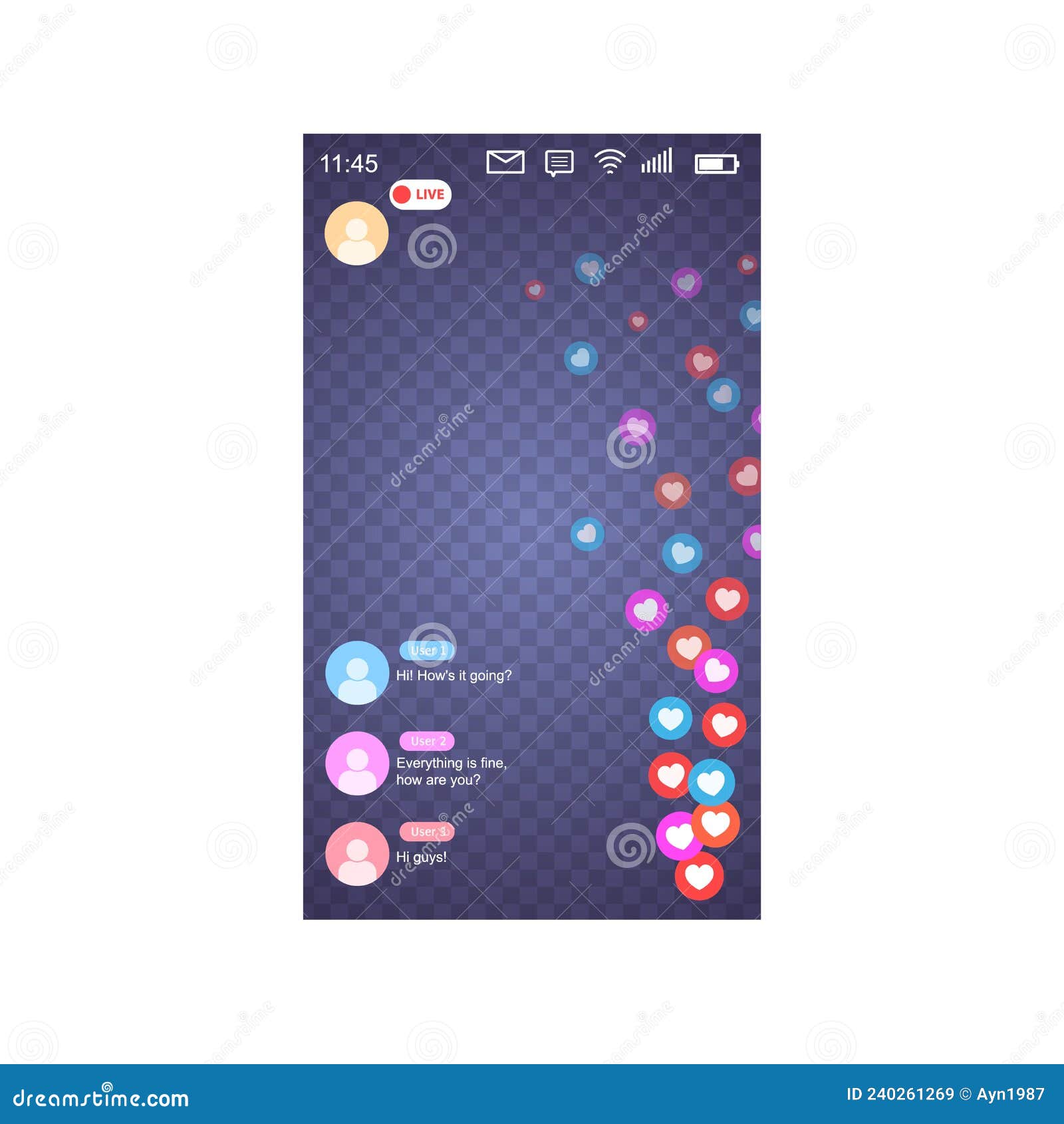Mockup of Mobile App with Like Live Streaming. Interface Photo Frame ...