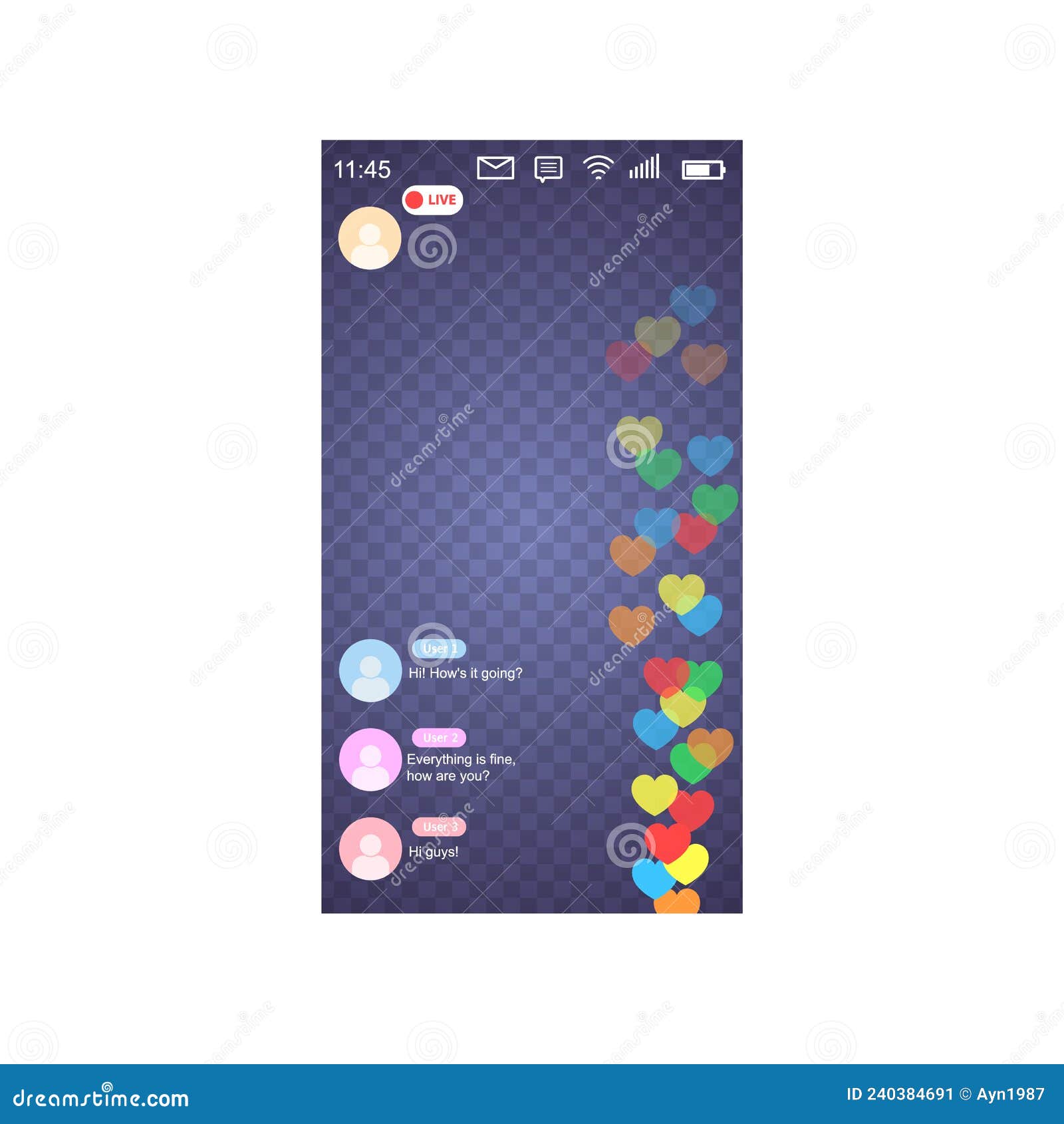 Mockup of Mobile App with Like Live Streaming. Interface Photo Frame ...