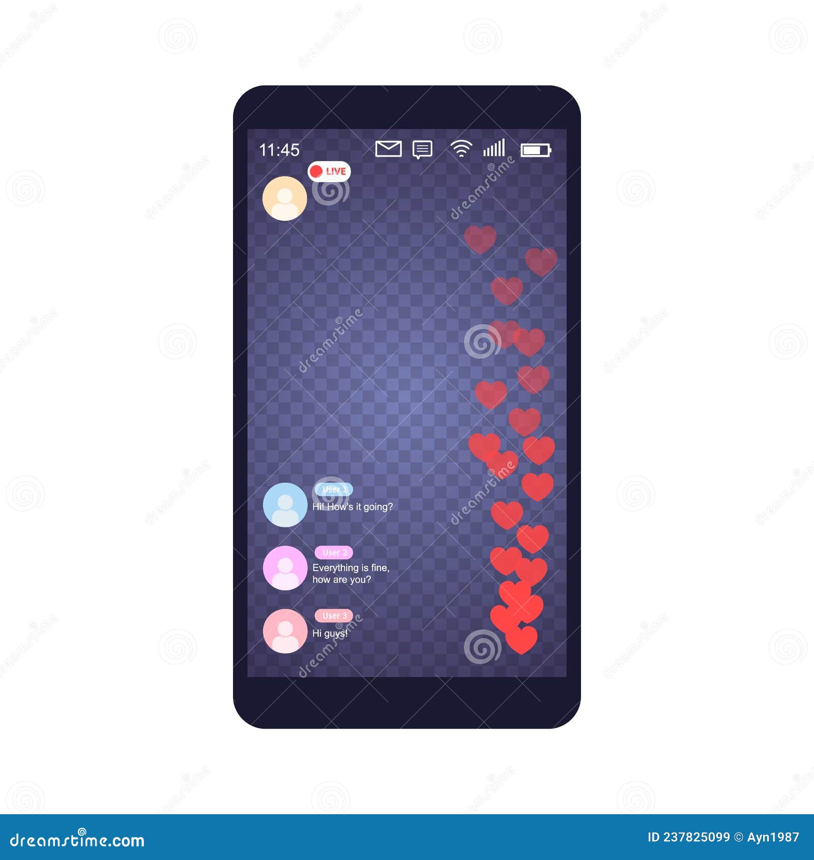 Mockup of Mobile App with Live Like Streaming. Interface Photo Frame ...