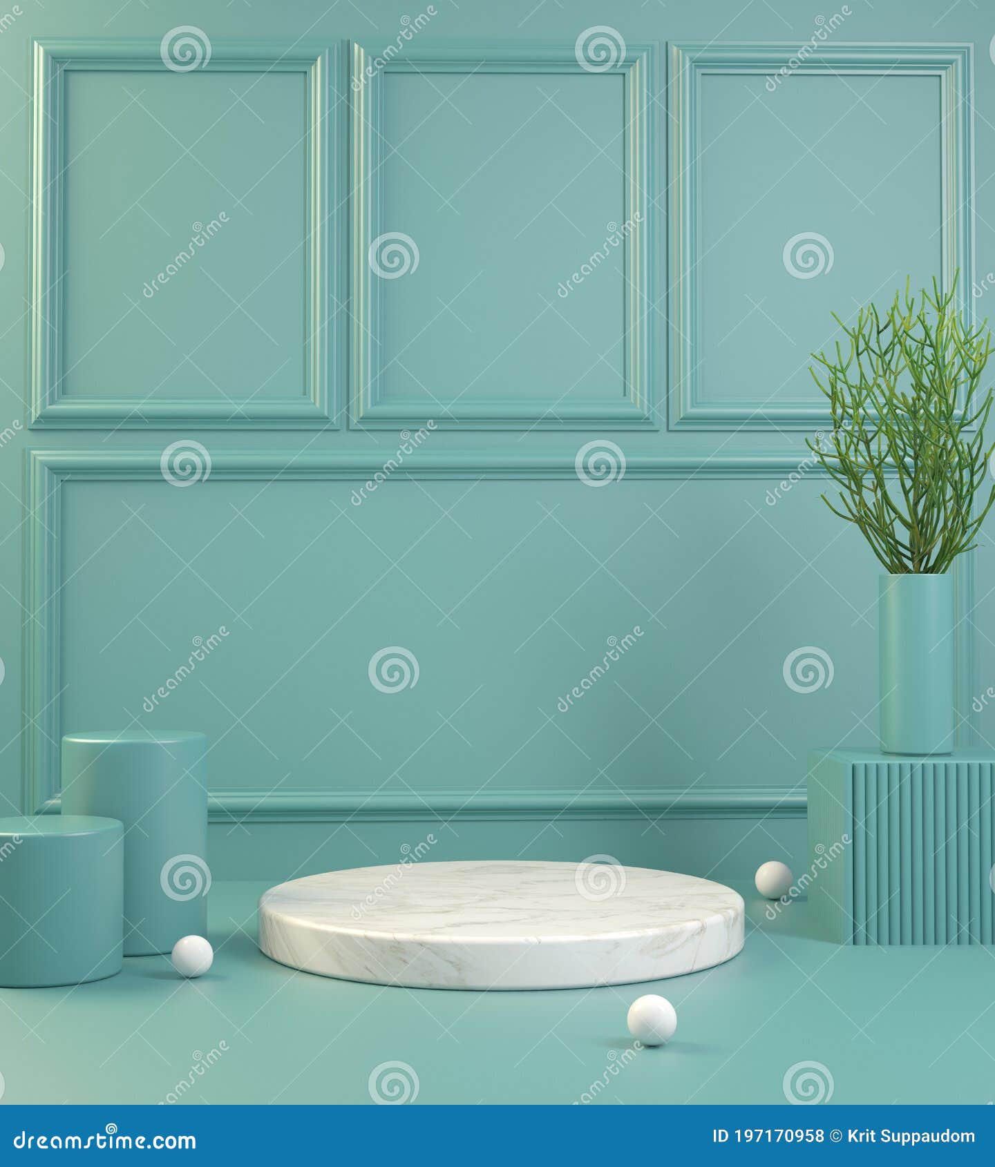 Mockup Platform Stage with Classical Room Turquoise Color Background 3d ...