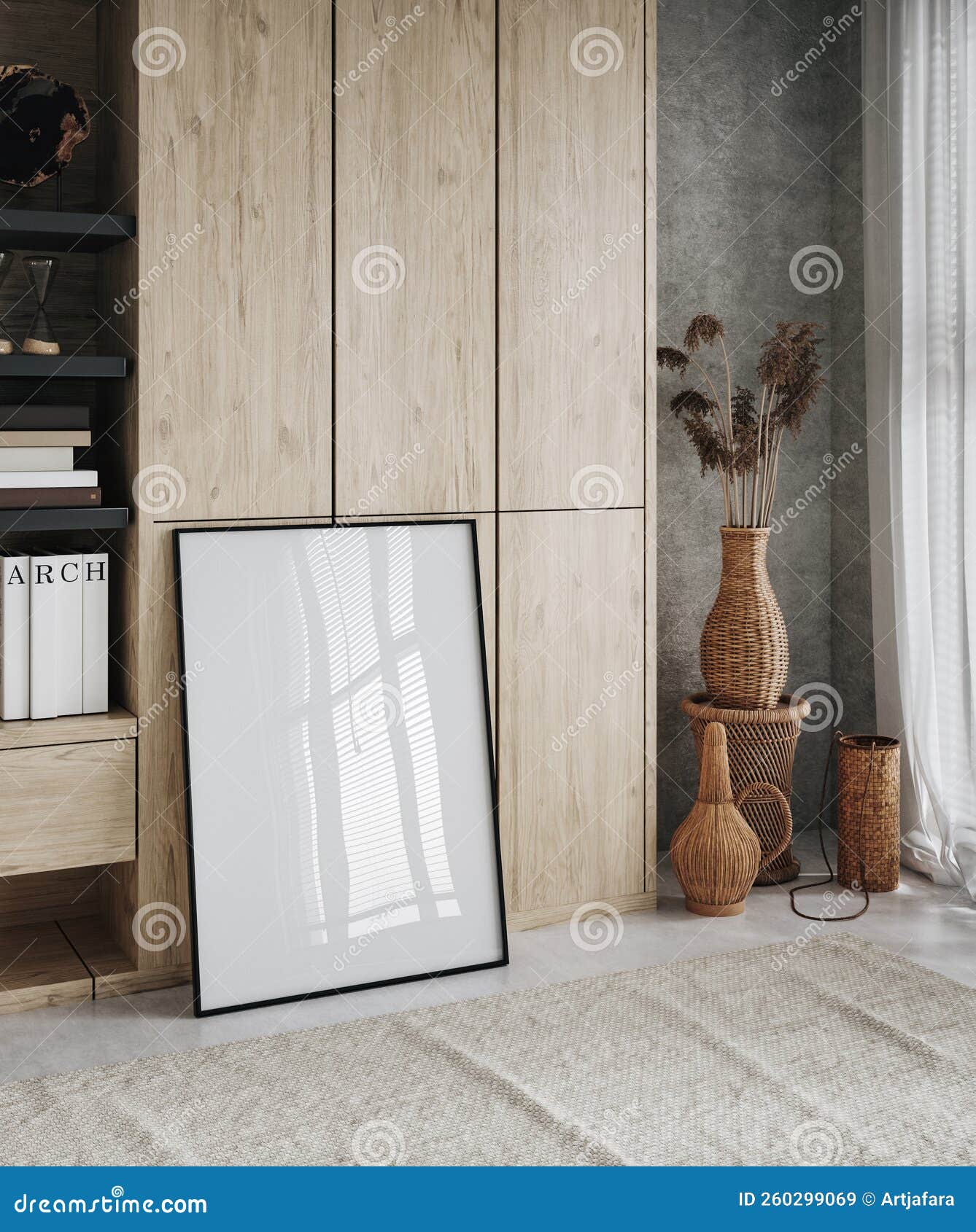 Mockup Poster Frame in Minimalist Modern Interior Stock Illustration ...