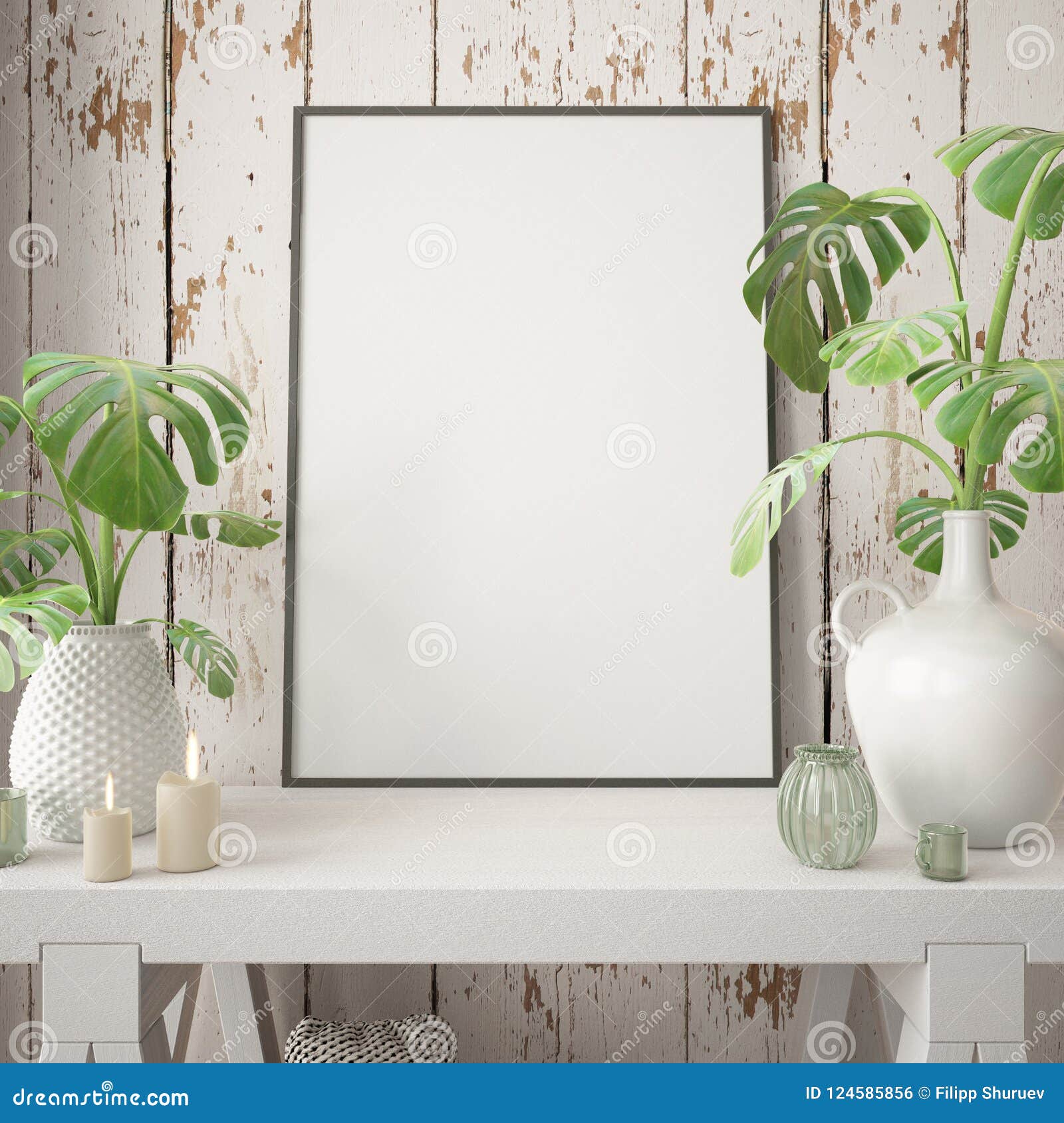 Mockup Poster in the Scandinavian Interior with a Console Table in ...