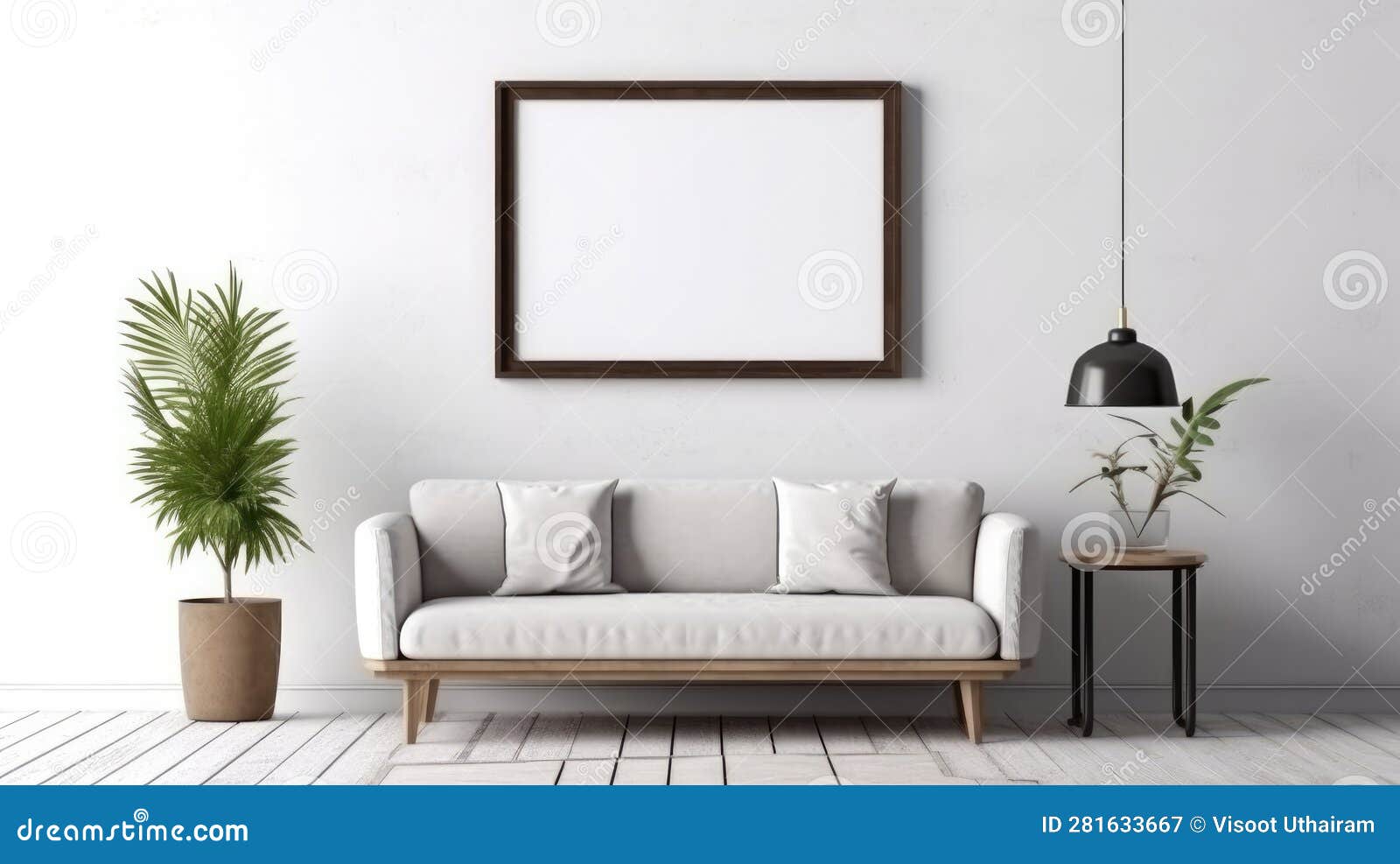 Mockup Poster Square Frame on the Wall in Living Room Interior Stock ...