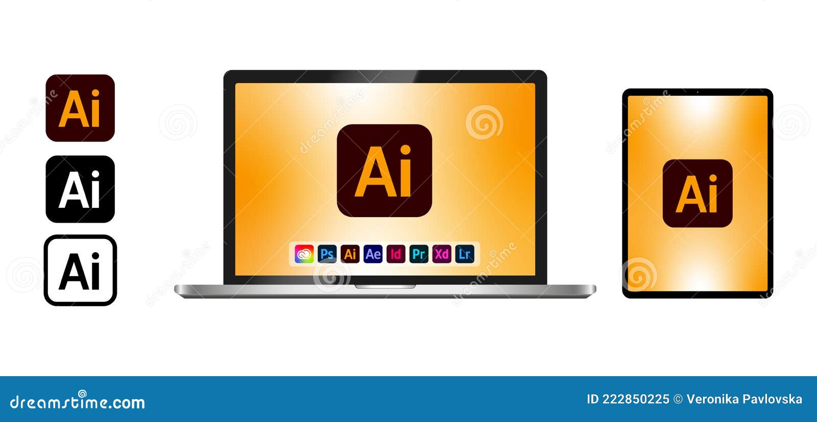 Mockup of a Realistic Laptop and Tablet with Adobe Products on the ...