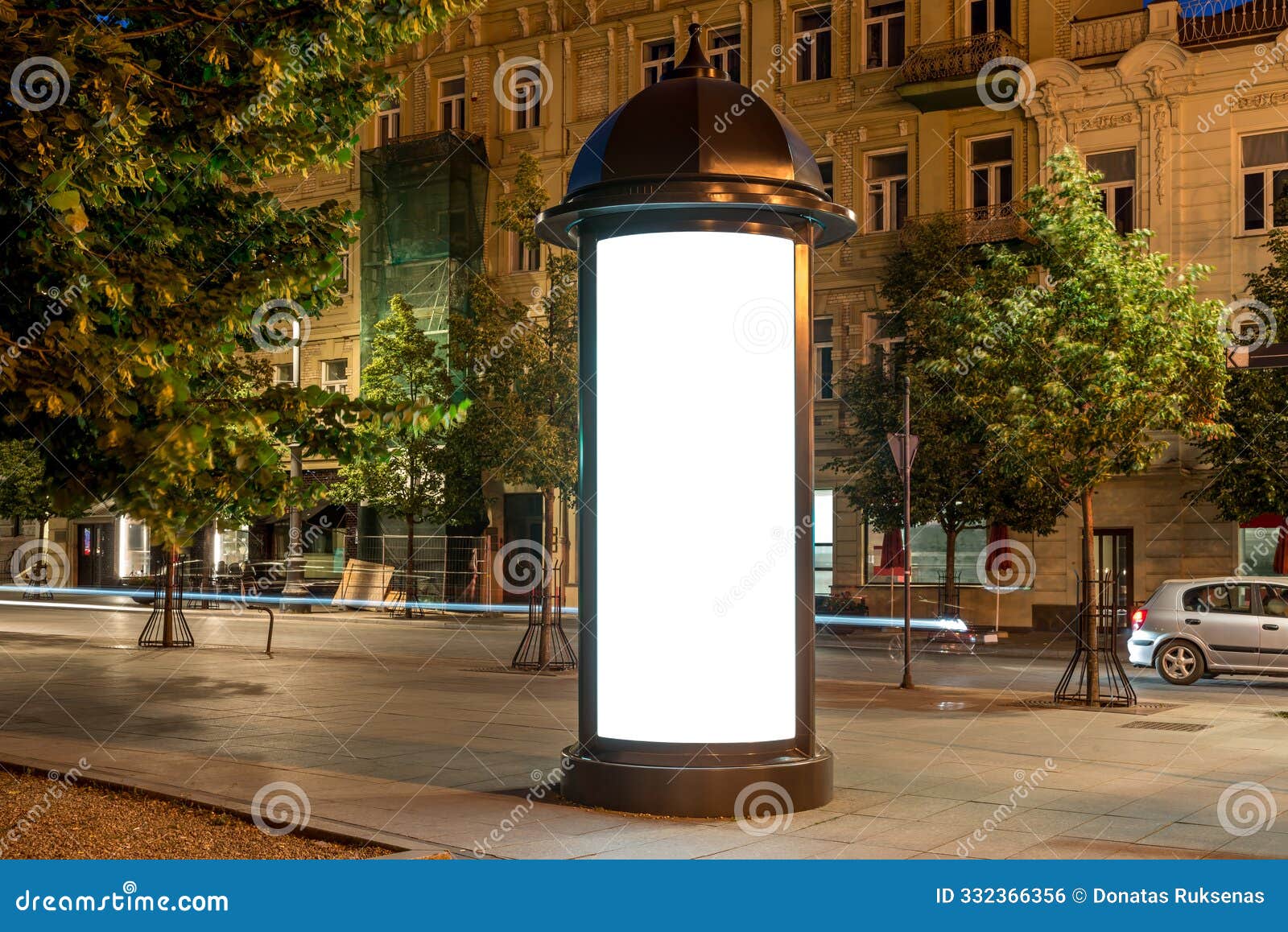 Mockup of Round Lightbox Display in a City Square at Night Stock Photo ...