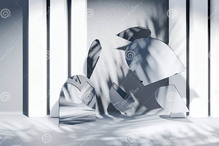 Mockup Scene of Flying Mirrors Casting Shadows Stock Image - Image of ...