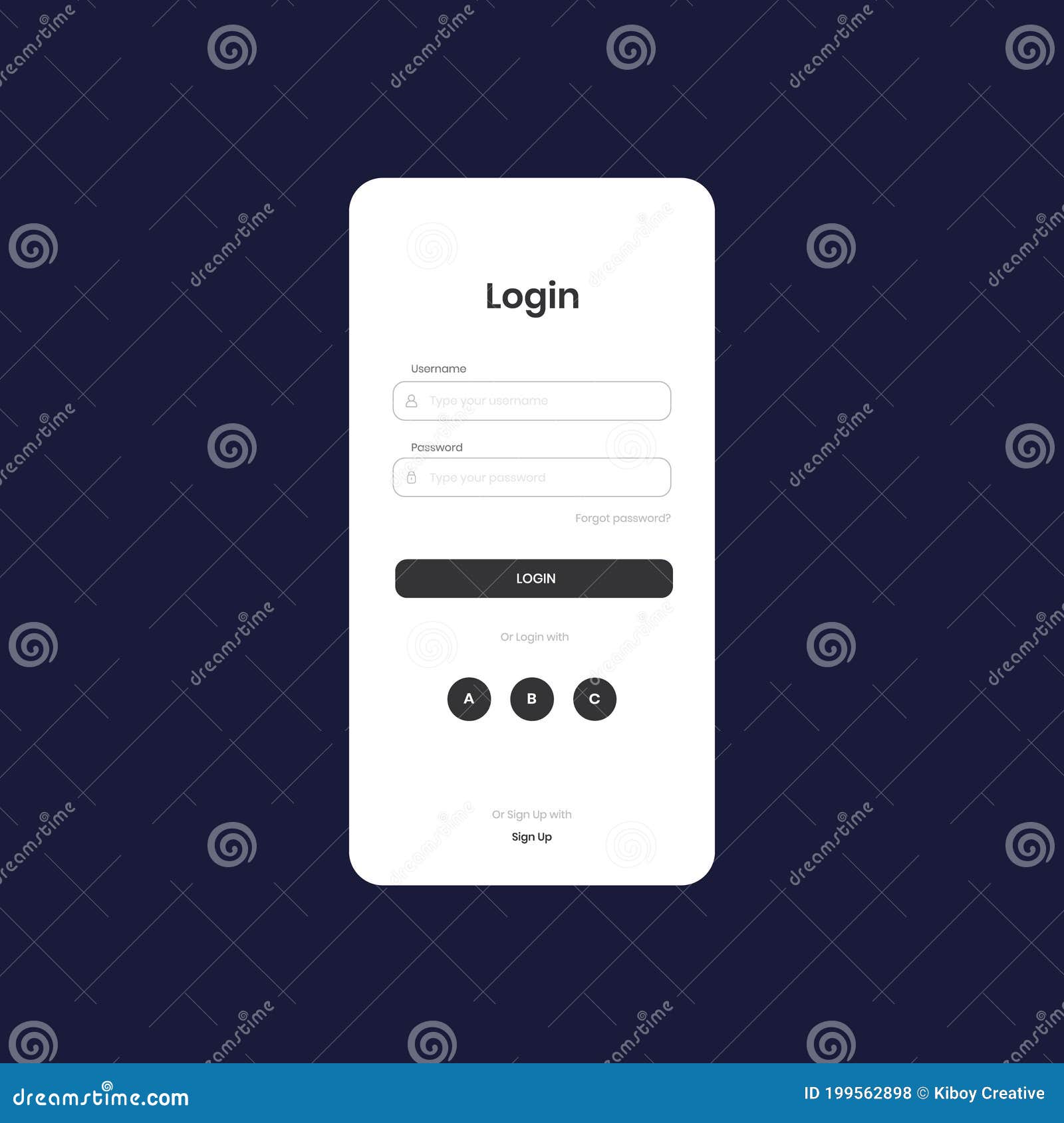 MockUp Screen with Login Form. Welcome Page for Your Mobile App Stock ...