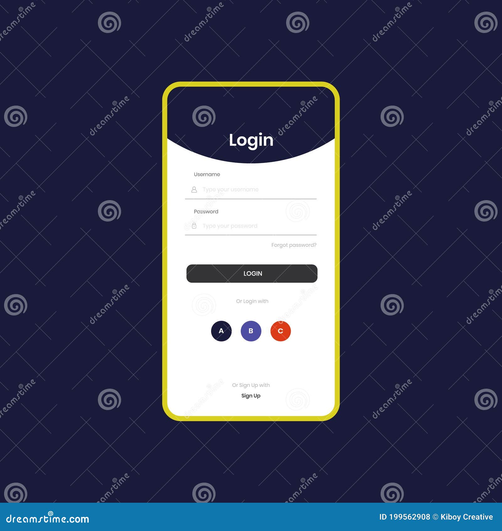MockUp Screen with Login Form. Welcome Page for Your Mobile App Stock ...