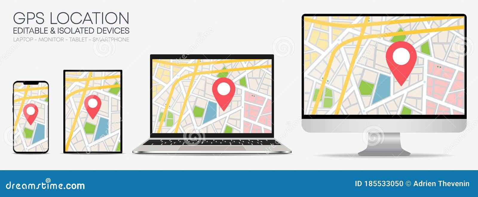 Multiple Devices with Map Plan of City on Screen â€“ Gps Location Set ...