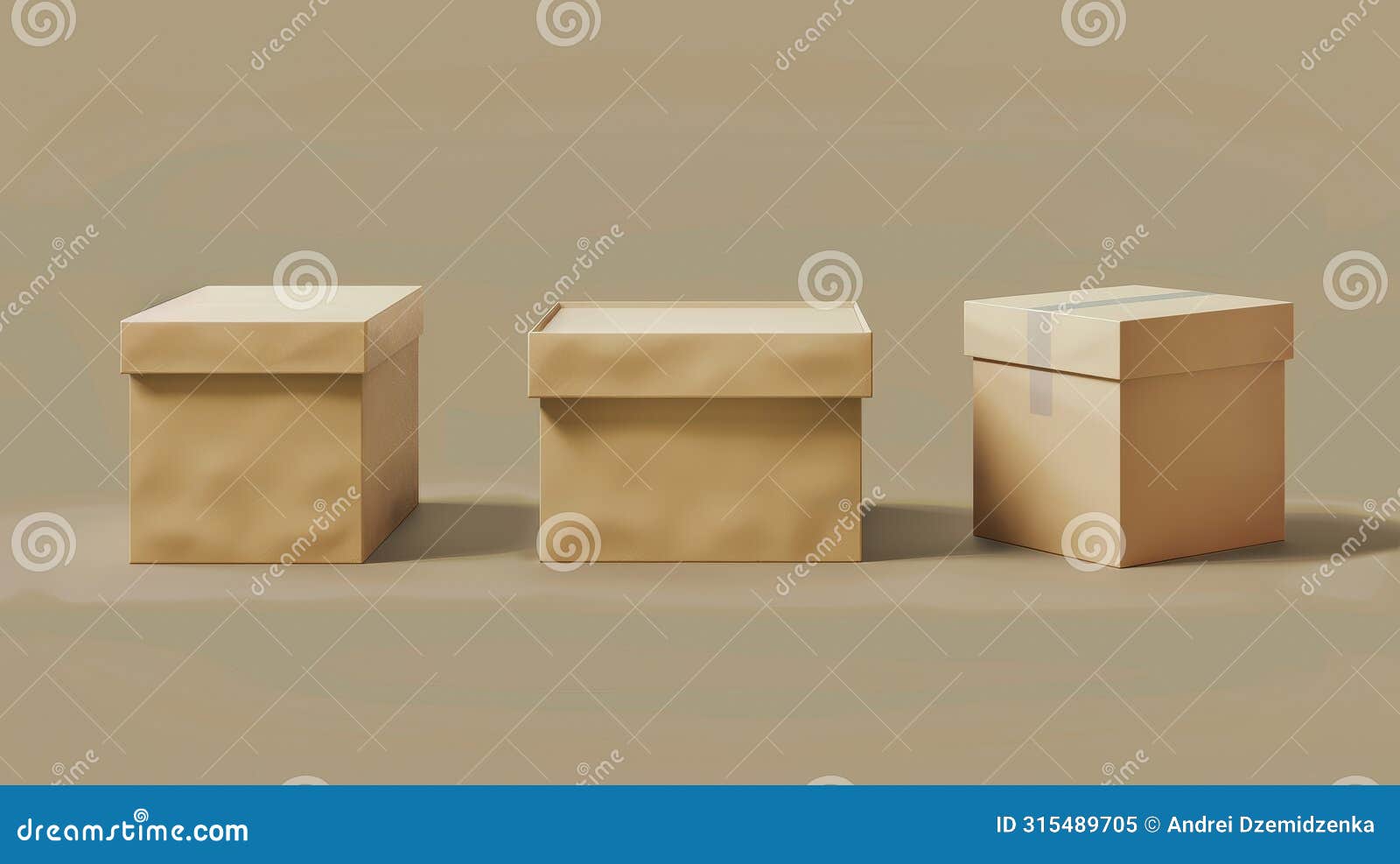 The Mockup Shows a Brown Square Box Parcel Container in Front, Side ...
