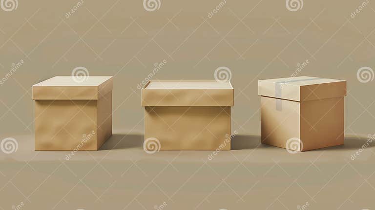 The Mockup Shows a Brown Square Box Parcel Container in Front, Side ...
