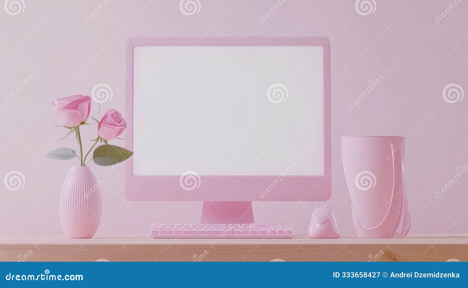 This Mockup Shows a Stylish Workspace with a Pink Desktop Computer ...