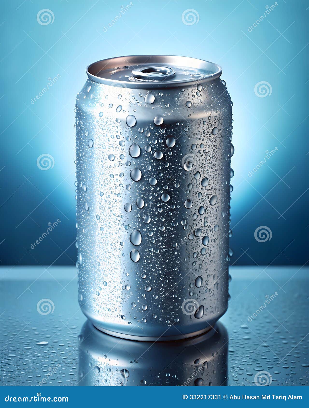 Mockup of a Silver Can with Condensation on a Reflective Surface Stock ...