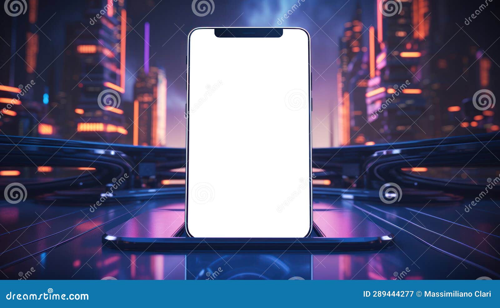 A Mockup of a Smartphone Blank Screen, Set Against a High-tech Backdrop ...