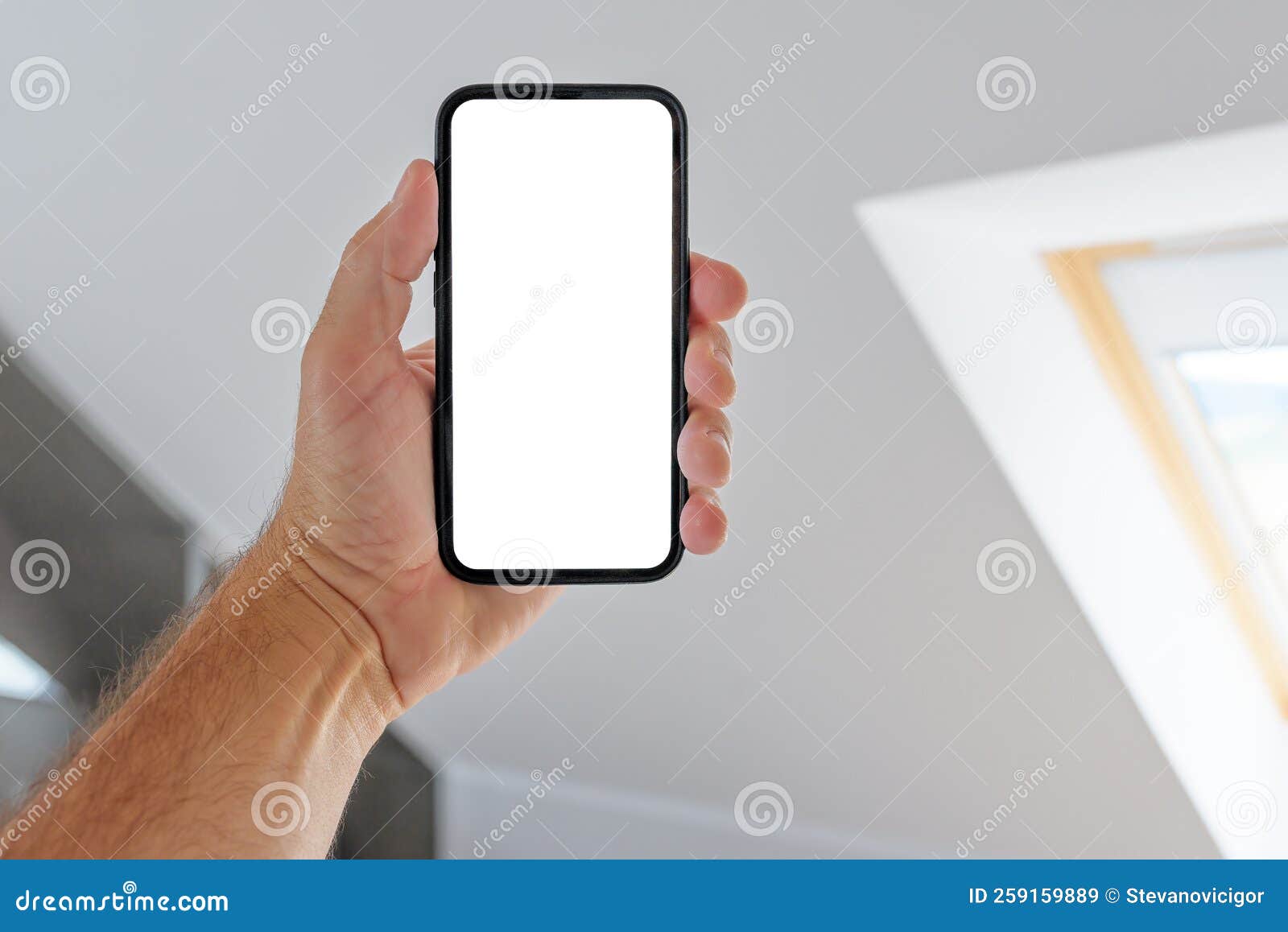 Mockup of of Smartphone Blank White Touchscreen in Male Hand, Man Using ...