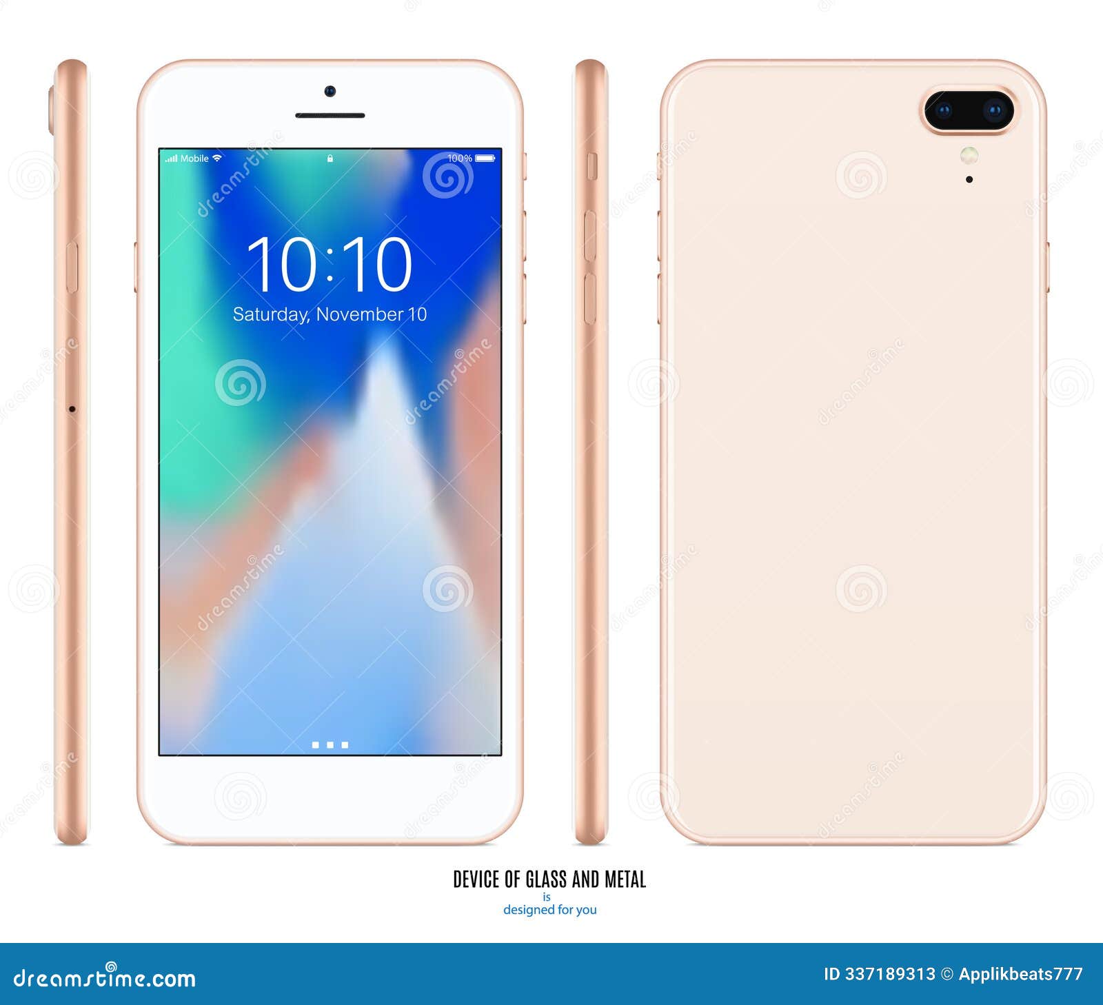 Mockup of Smartphone Gold Color with Colorful Screen Front, Back and ...