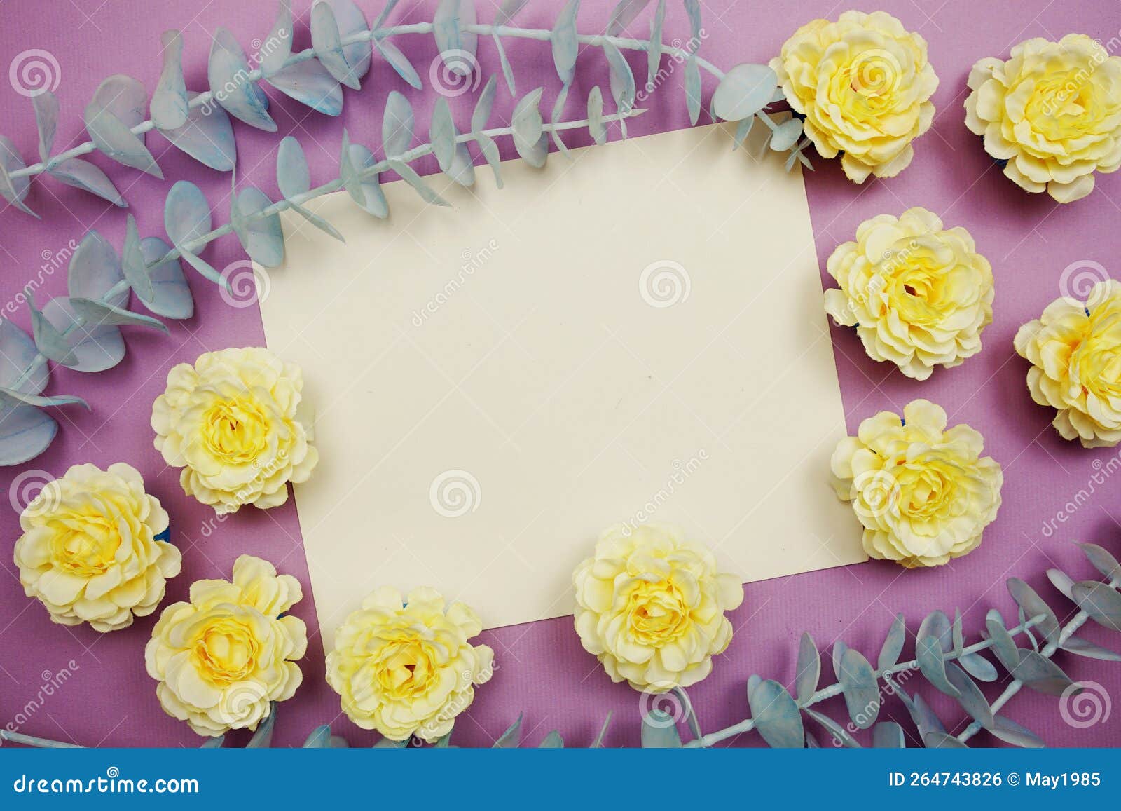 Mockup with Spring Flowers and Invitation Greeting Card Stock Photo ...