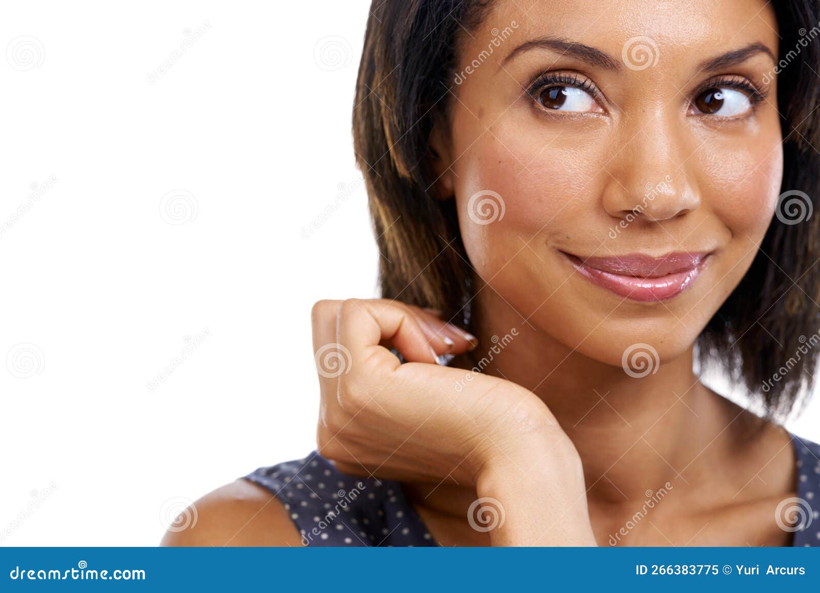 Mockup, Studio Background and Black Woman Thinking of Ideas, Mindset ...