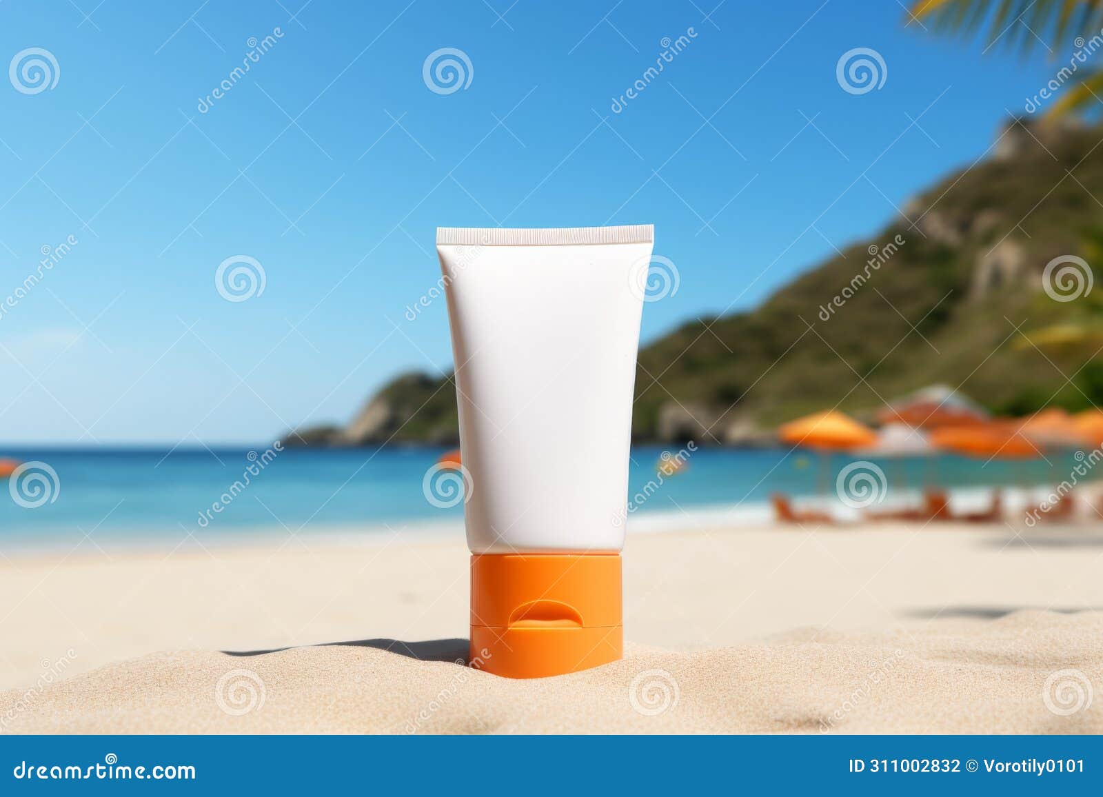 Mockup of Sunblock Lotion Bottle without Words in Beach. Empty ...
