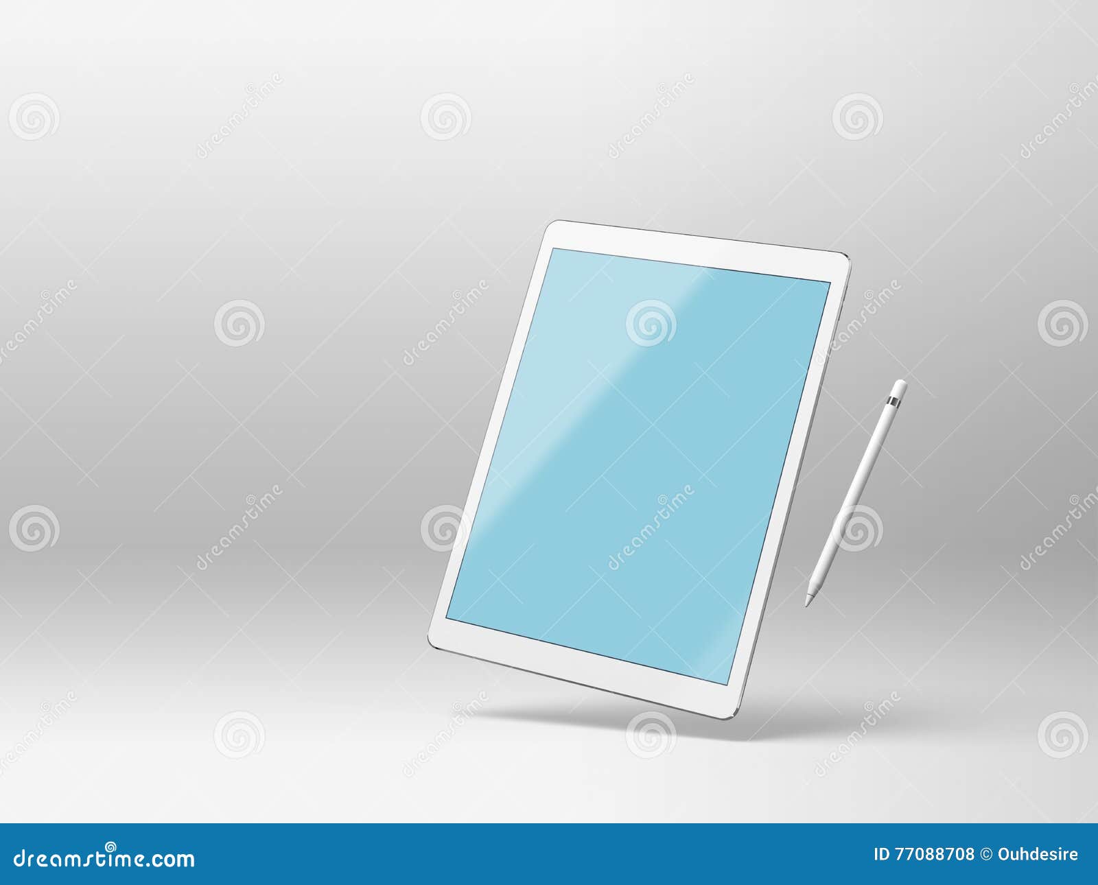 Mockup of a Tablet Computer on White Background with Stylus Stock Photo ...