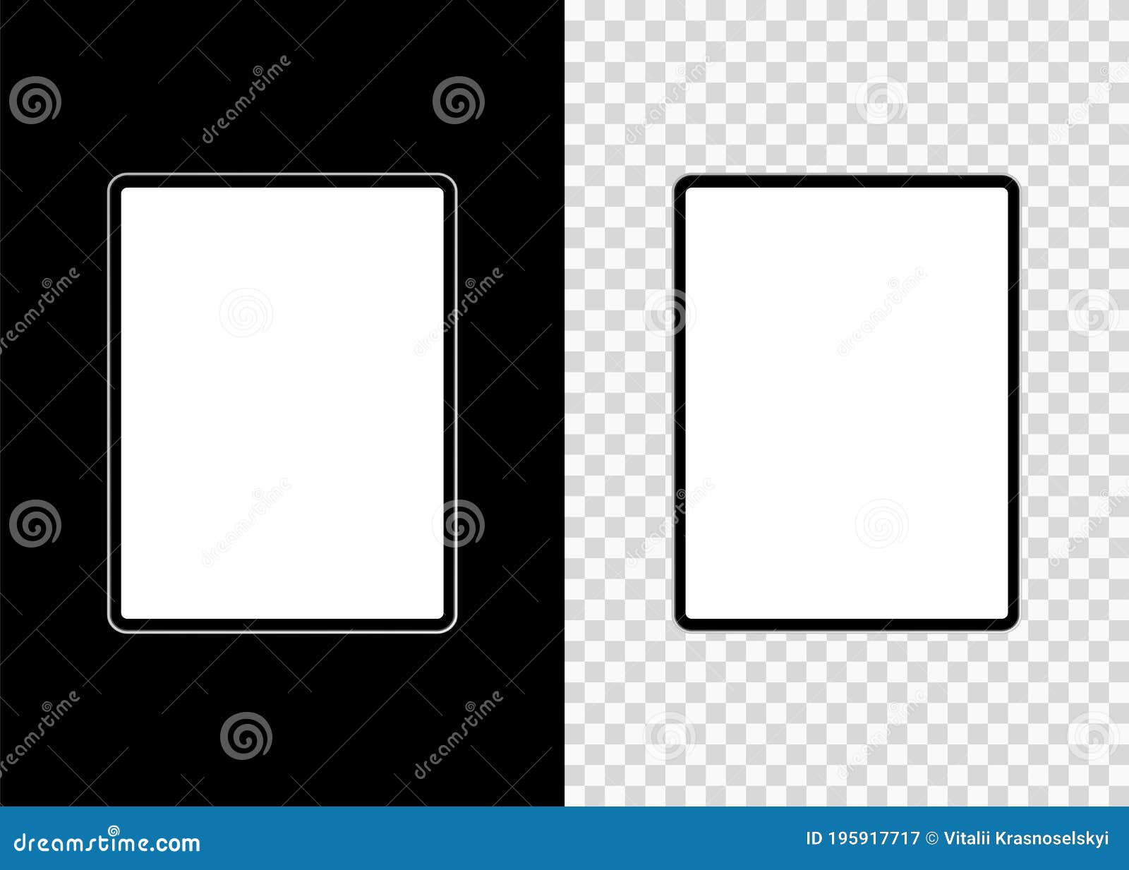 Mockup Tablet Empty Screen Front View on Isolated and Black Background ...