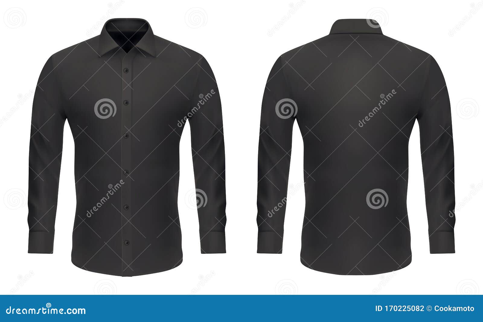 Mockup Template Men Black Classic Dress Shirt Stock Vector