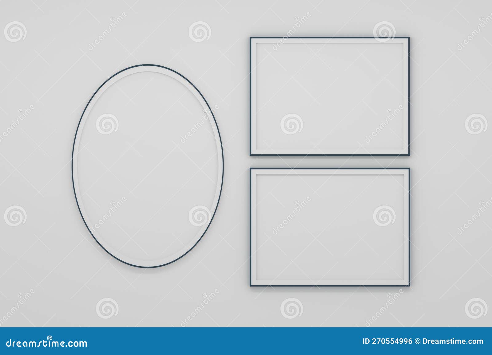 Mockup Template Wall Gallery, Set of 3 Frames Oval and Two Horizontal ...
