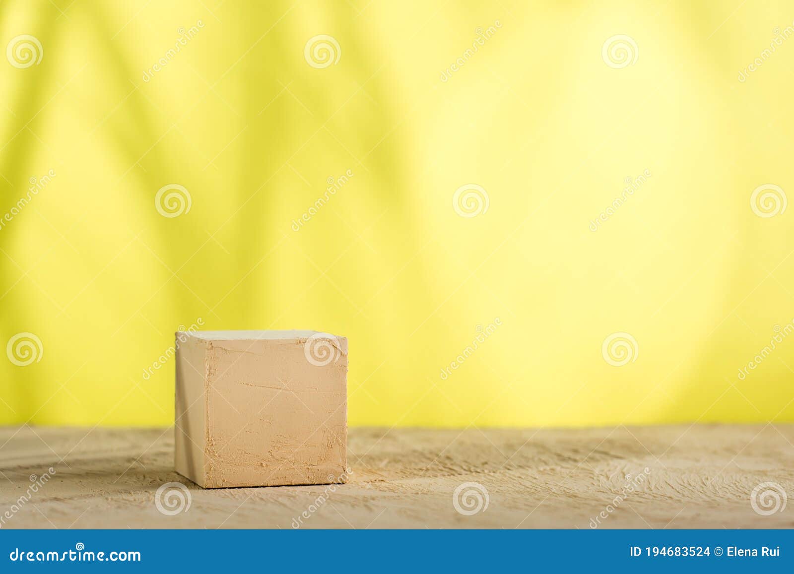 Mockup. Textured Cube Of Beige Surface On A Yellow Background With ...