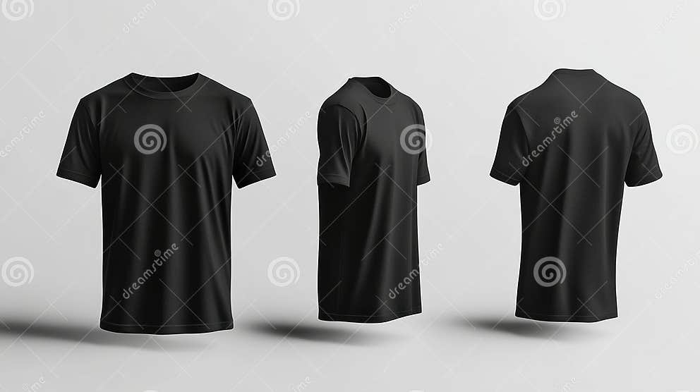 Mockup of Three Black T Shirts from Different Angles Ready for Design ...