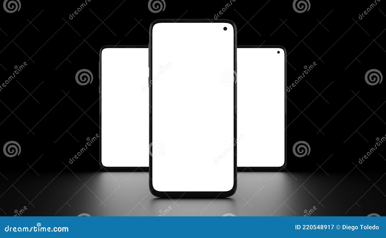 Mockup of Three Cell Phones with Front View and Black Background ...