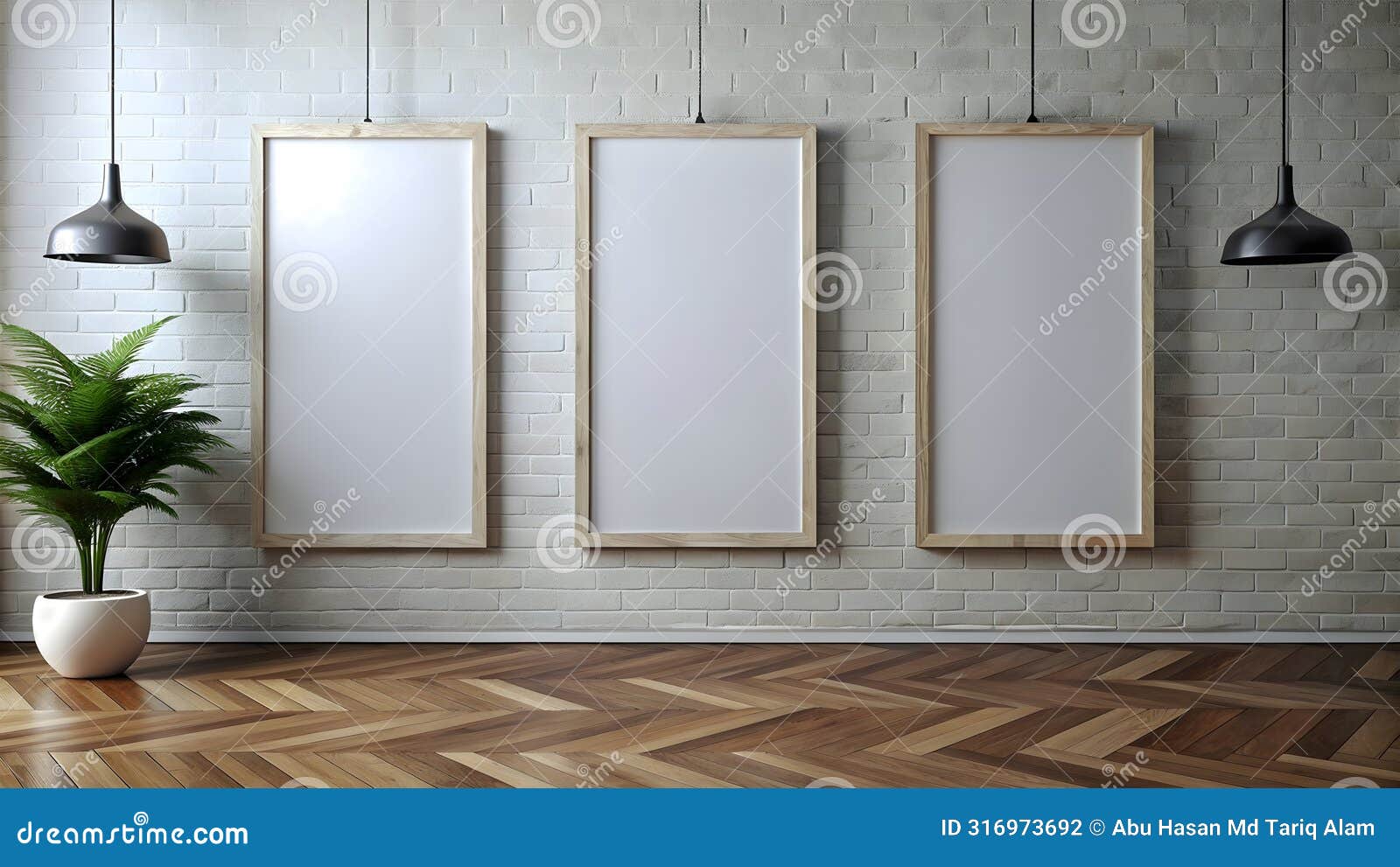 A Mockup of Three Vertical Posters Hanging on a Wall Stock Illustration ...