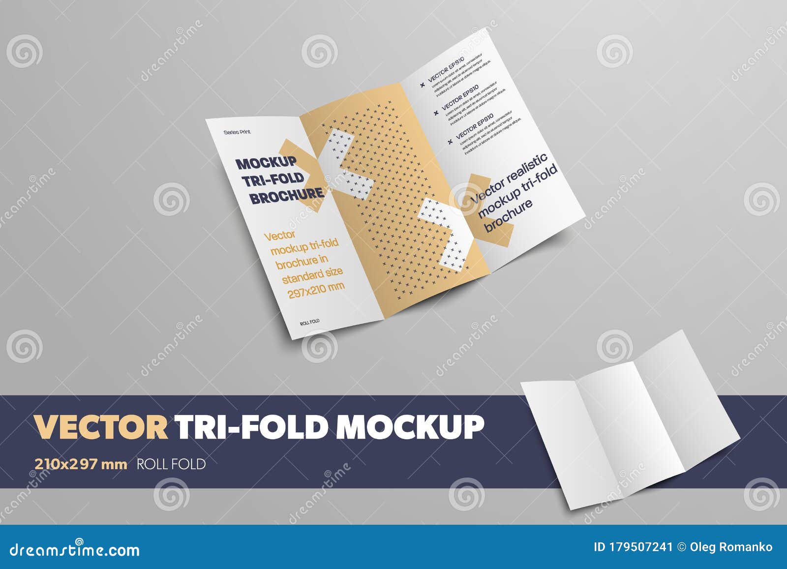 Mockup of Vector Open Tri Fold on Gray Background for Design ...