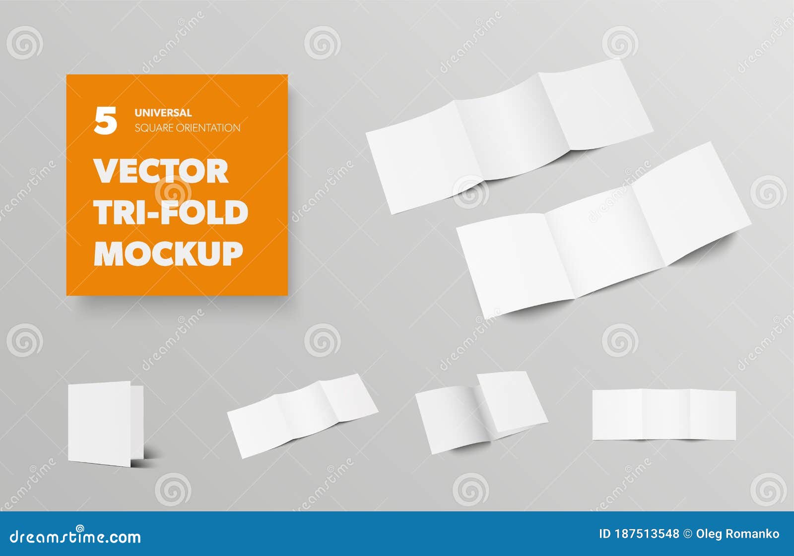 Mockup of Vector Square Tri-fold, Blank Open and Closed Booklets, with ...