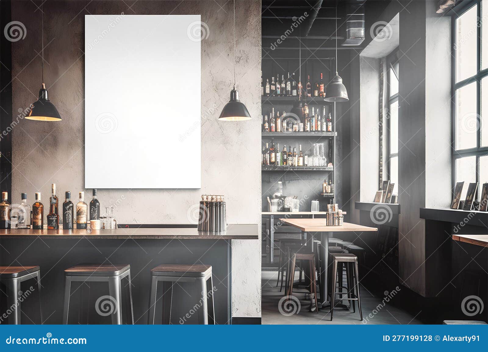 Mockup of Vertical Empty Poster in Loft Bar Interior Stock Photo ...