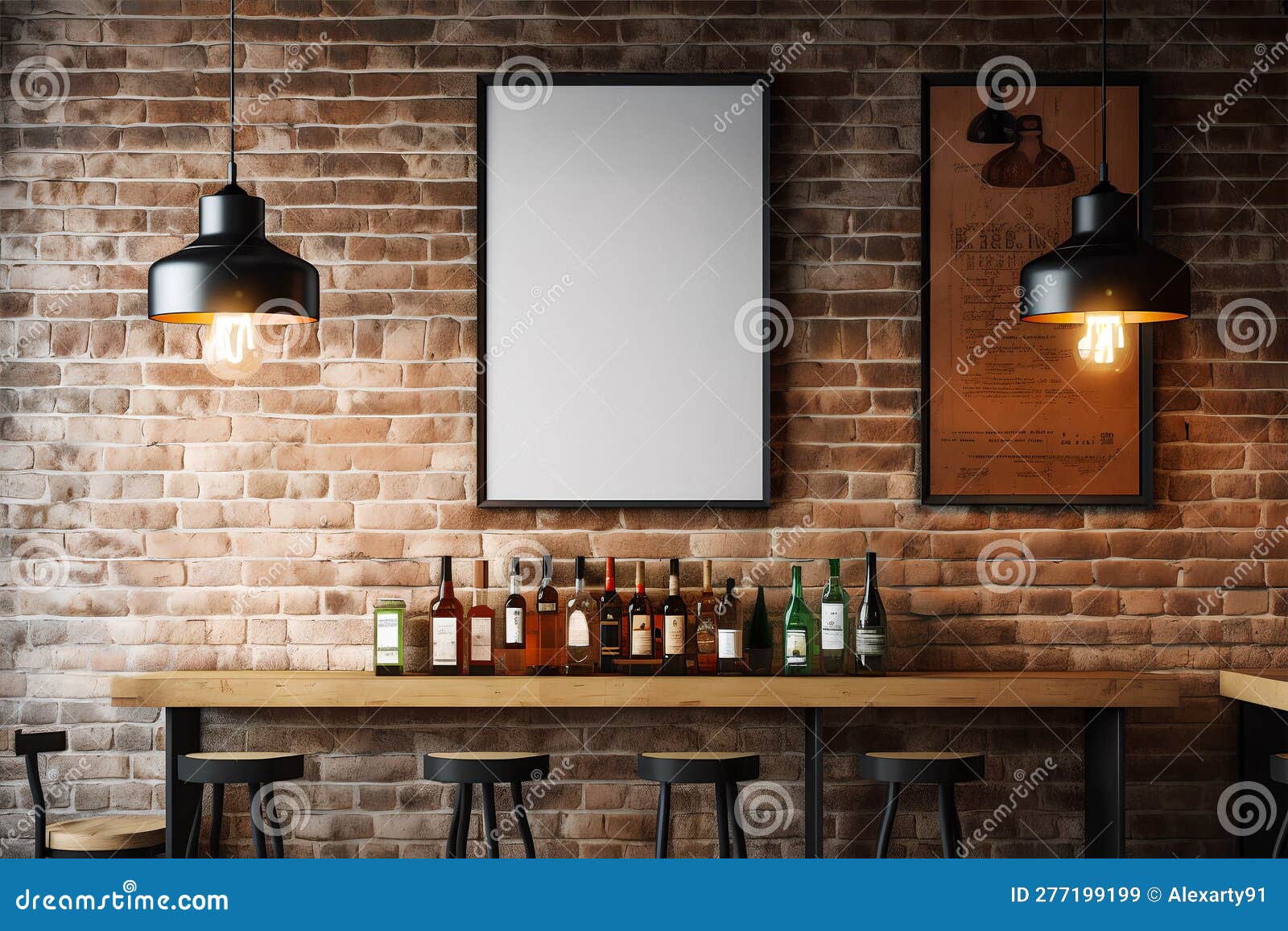 Mockup of Vertical Empty Poster in Loft Bar Interior Stock Illustration ...