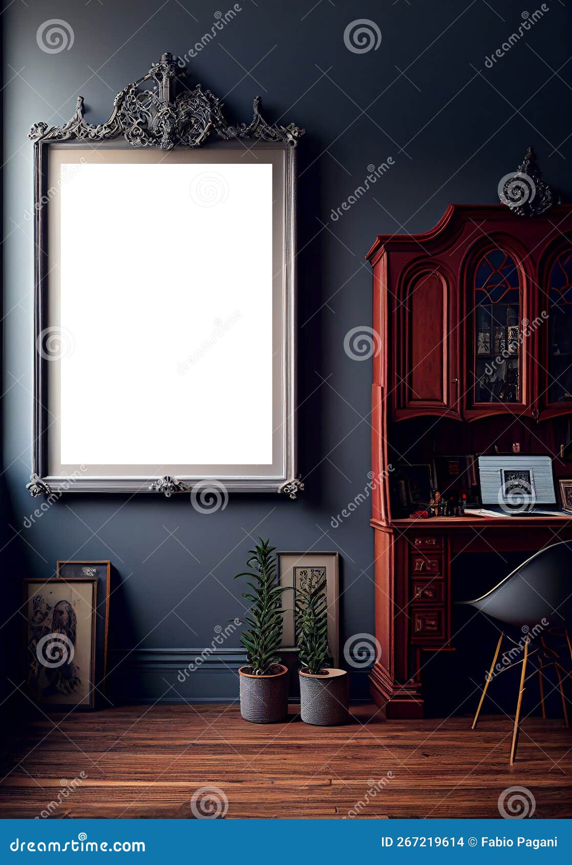 Mockup Vertical Frame Study Home Interior Red Desktop. Generative AI 3D ...