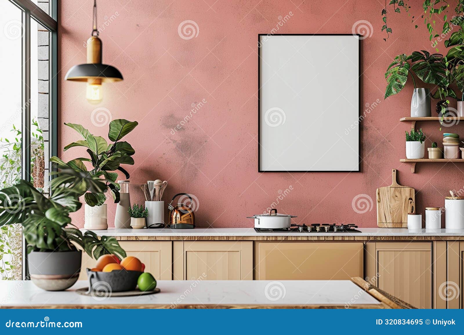 Mockup of a Vertical Poster on a Kitchen Wall. Modern Colorful Interior ...