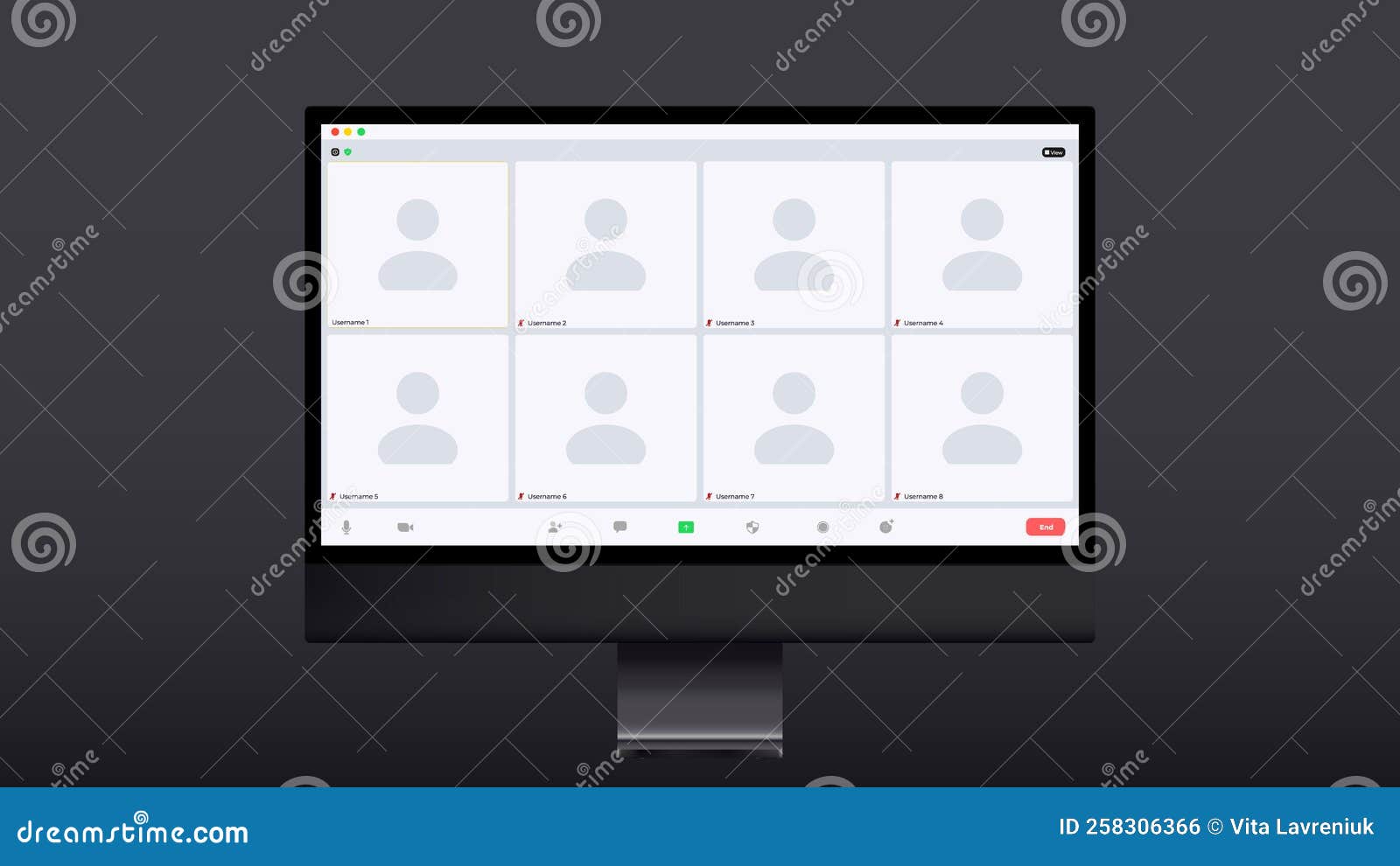 Mockup Video Conferencing and Online Meeting Workspace Vector Page ...
