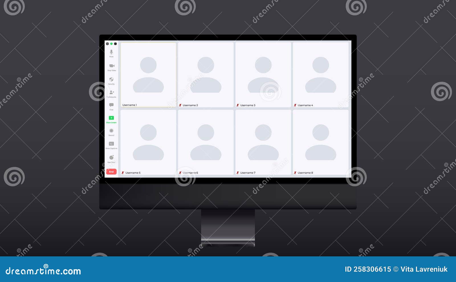 Mockup Video Conferencing and Online Meeting Workspace Vector Page ...