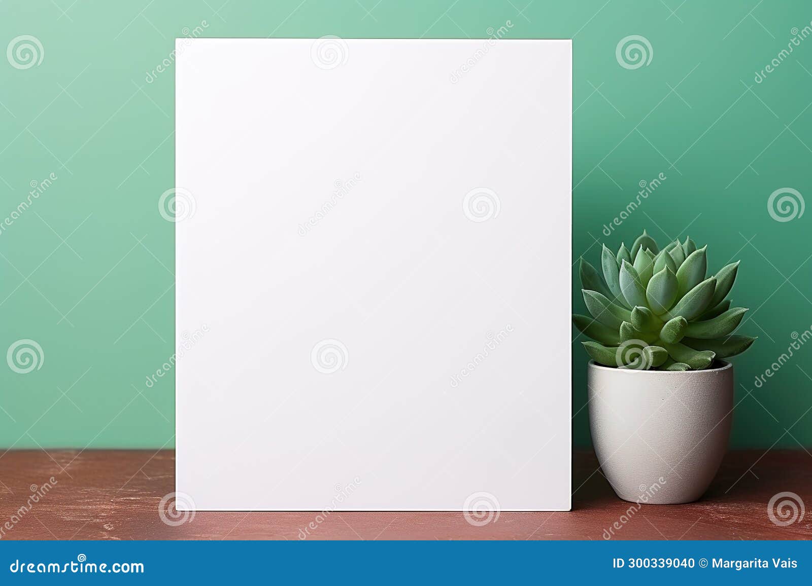 Mockup White Blank Paper Sheet with Succulent on Green Background ...