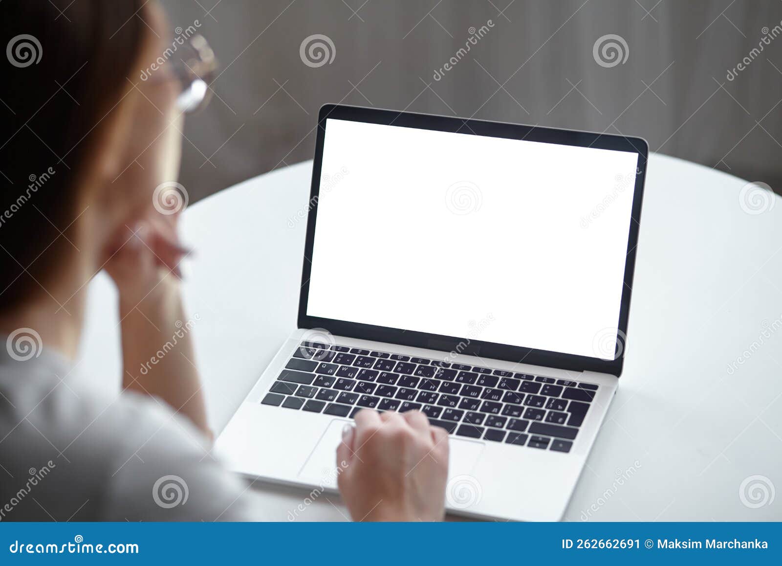 Mockup White Screen Laptop Woman Using Computer while Sitting at Table ...