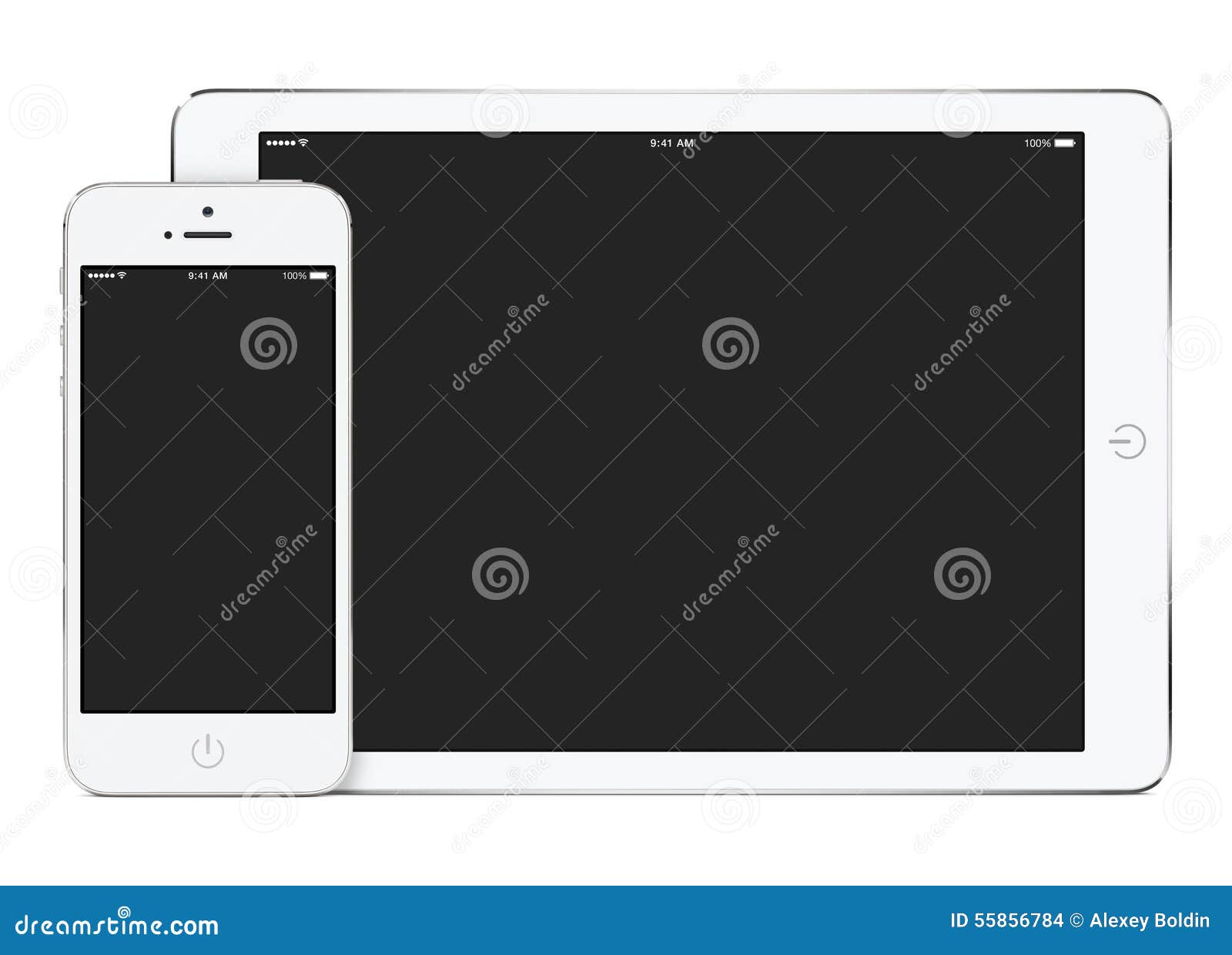 Mockup of White Tablet Computer in Landscape Orientation and Smartphone ...
