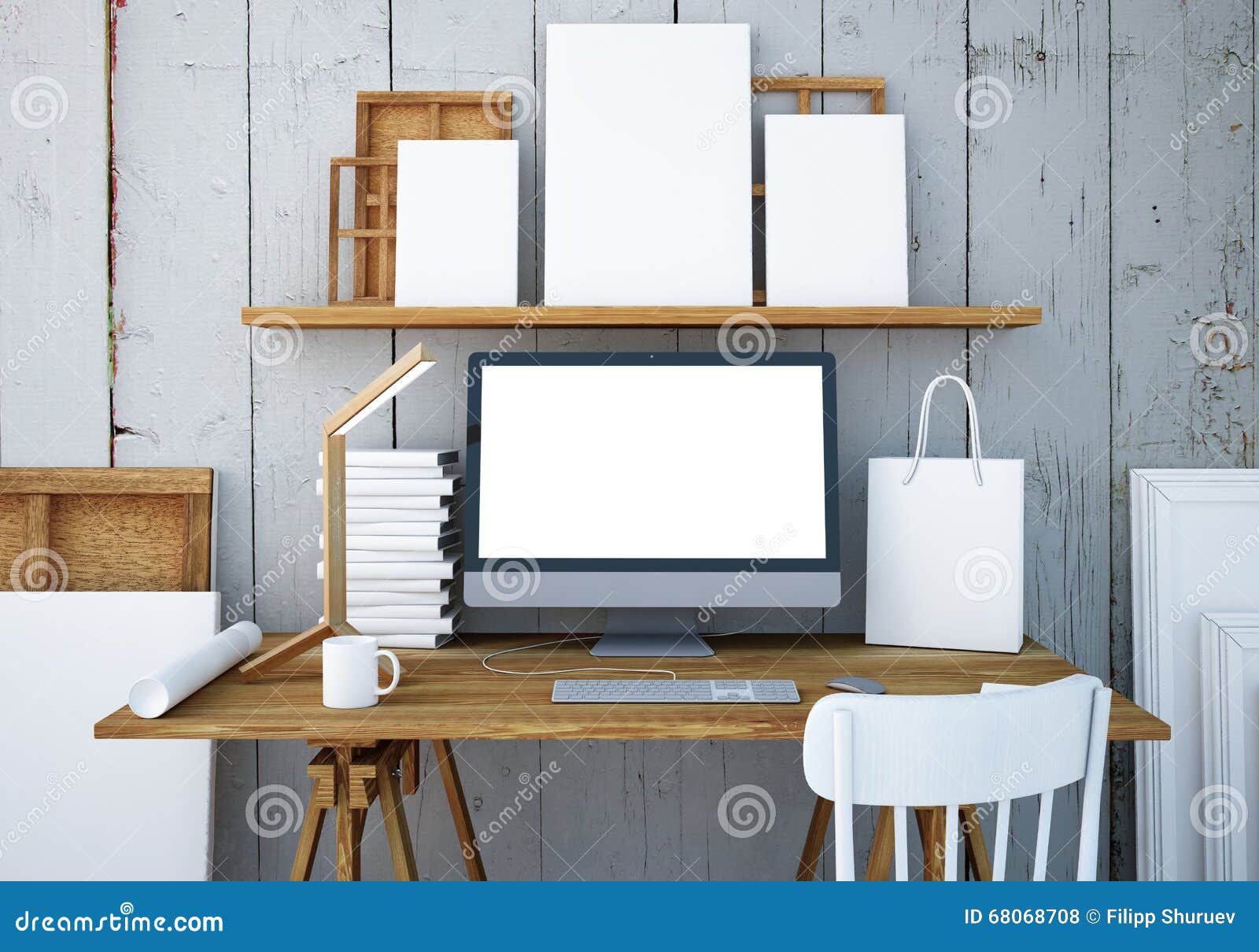 Mockup Work Desk With A PC. 3d Royalty-Free Stock Photography ...