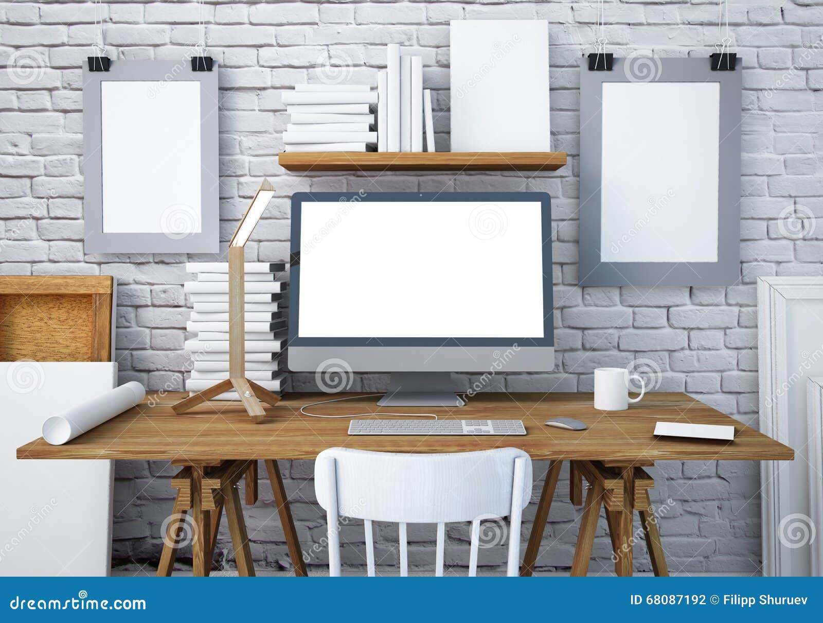 Mockup Work Desk With A PC. 3d Royalty-Free Stock Photography ...